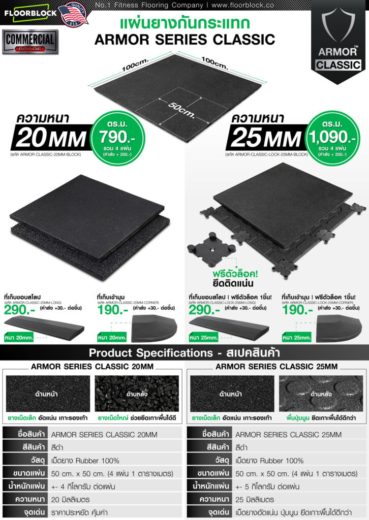 แผ่นยางกันกระแทก 50×50 รุ่น ARMOR CLASSIC LOCK (หนา 25มม.) ชุด 4 แผ่น 1 ...